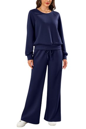 SHEKINI Trainingsanzug Damen Rundhals Sweatshirt und Jogginghose Kleidungsset Langarm Oberteil und Weite Hose Einfarbig Hausanzug Zweiteiler Tracksuit Set Out