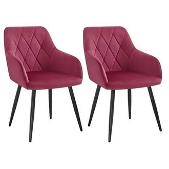 Woltu Chaises Salle à Manger, Chaise de Cuisine en Velours, Assise Rembourrée avec Accoudoirs et Dossier, Pieds en Métal, Bordeaux, BH352bd-2