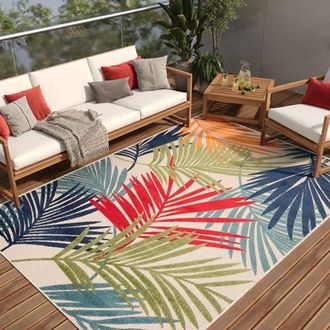 Tapiso Patio Tapis Extérieur Intérieur Terrasse Balcon Jardin dhiver Cuisine Salon Moderne Multicolore Feuilles Aspect 3D Résistant aux Intempéries Oeko-TEX 