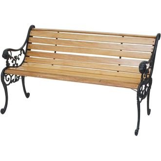 Mendler Mendler - Banc de jardin HWC-F98, banc du parc, banquette en bois, fonte, 2 places, 125cm, 20kg - marron clair