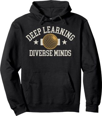 Trendy Apparel Deep Learning Diverse Minds Grid Lines Globes Pullover Hoodie