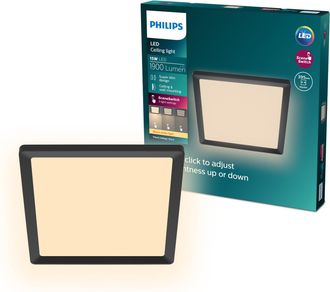 Philips LED SceneSwitch Deckenleuchte (15 W), rechteckig (40x40cm), mit warmwei&szlig;en Licht, dimmbar, schwarz