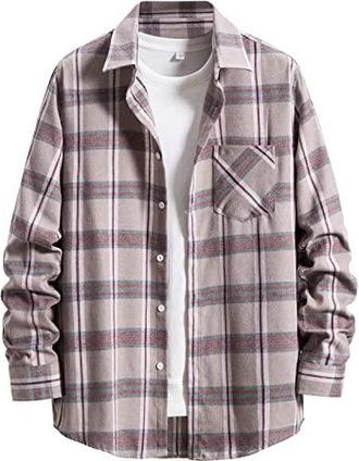 Generic Chemise &agrave; carreaux pour homme, chemise boutonn&eacute;e &agrave; carreaux pour homme, chemise d&eacute;contract&eacute;e et confortable, chemise &agrave; carreaux coupe ajust&eacute;e, hauts c