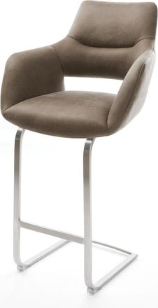 DELIFE Barstuhl Yago-Flex Mikrofaser Taupe Vintage Freischwinger Flach Edelstahl Silberfarben Taschenfederkern, Barst&uuml;hle