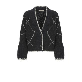 D.exterior Femme, Pulls, Noir, Taille: 38 FR Cardigan en Laine Motif G&eacute;om&eacute;trique Noir