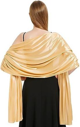 Heekpek Satin Foulard Chale Femme Mariage Echarpes pour Robe de Soirée Élégant Chic Etole Femme pour Soirée Cérémonies Fêtes Mariage, Or, Taille unique