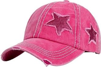 Generic Casquette de baseball en coton délavé avec motif étoile à cinq branches - Chapeau élégant à bord incurvé pour femme, rose, taille unique
