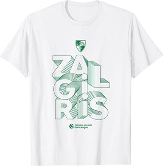 EuroLeague Zalgiris Kaunas Collection Gr&uuml;nes Logo T-Shirt, Herren, Unisex-Erwachsene, M&auml;nner, Kurzarm, T-Shirt, Wei&szlig;, S, Klassisch, Logo, Crew-Ausschnitt, Klein,