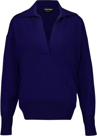 Tom Ford Femme, Pulls, Bleu, Taille: 42 FR V-neck Tricots