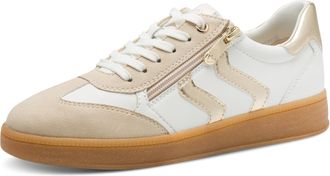 Marco Tozzi Damen Sneaker flach mit Schn&uuml;rsenkeln Freizeit, Mehrfarbig (White/Gold), 36 EU