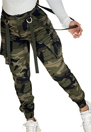 Onsoyours Pantalon Cargo Femme Multi-Poches Streetwear Taille Haute Hip Hop Sport De Travail Outdoor Pants Z1 Armée Verte XXL