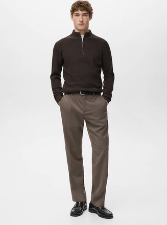 Mango Pull-over maille c&ocirc;tel&eacute;e col zipp&eacute; chocolat - Homme - XXL - MANGO MAN