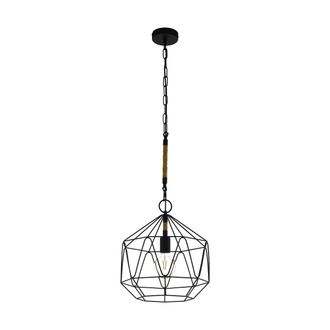 Eglo Pendelleuchte Cottingham, 1 flammige Hängelampe Vintage, Industrial, Retro, Hängeleuchte aus Stahl und Naturseil, Esstischlampe, Wohnzimmerlampe hänge