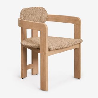 Sklum Esszimmerstuhl mit Armlehnen aus Akazienholz und synthetischem Rattan Ginara Helles Akazienbraun