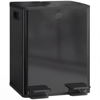 HOMCOM Poubelle de cuisine - HOMCOM - 2 compartiments 2 x 20L - couvercle &agrave; fermeture douce - acier inoxydable - 45,8x36x51,6cm - noir