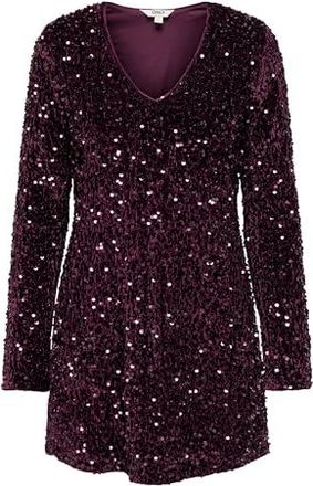 Only Onlanika Ls Sequins V-Neck Dress WVN Robe &agrave; col en V, Vin, M Femmes