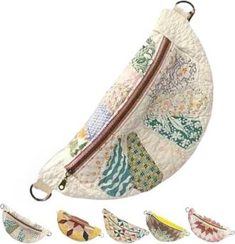 Generic Vintage-Inspired Patchwork Quilted Sling Bag, Womens Patchwork Bag, Bohemian Fabric Shoulder for Hiking Running Jogging (E)