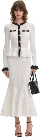 Self Portrait Femme, Robes, Blanc, Taille: 40 FR Pointelle Knit Contrast Midi Dress