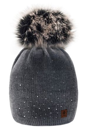 morefaz morefaz Wurm Winter Strickm&uuml;tze M&uuml;tze Damen Kristalle Kiesel mit Gro&szlig;e Bommel Pompon l SKI (Dark Gray) (MFAZ Ltd)