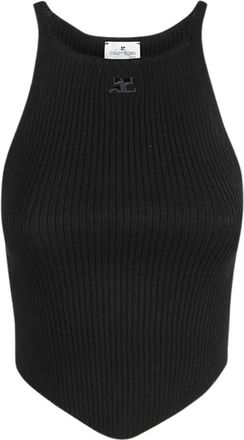 Courr&egrave;ges Femme, Tops, Noir, Taille: 38 FR Pointy Rib Knit Tank Top