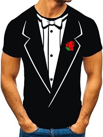 Generic T-shirt avec cravate pour homme - &Eacute;t&eacute; classique - Col rond - Manches courtes - Deux smoking cravate - Tuxedo - Imprim&eacute; amusant - T-shirt musculaire - 