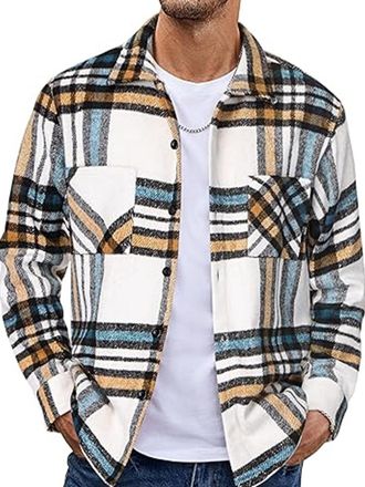 EUDOLAH Herren Flanellhemd Karo Langarm Button Down Freizeithemd Weiches Baumwollmischgewebe L&auml;ssiges Winterhemd Hemdjacke (2XL,Blau Wei&szlig; Karo)