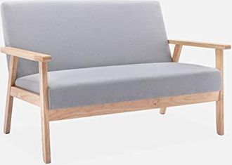 Alice's Garden Alices Home - Banquette canap&eacute; en Bois et Tissu Gris Clair. Isak. L 114 x P 69.5 x H 73cm