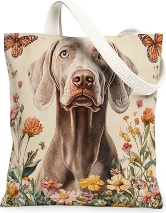 Generic Sac fourre-tout en toile motif chien de Weimar de Braque de Weimar pour le shopping, 33 x 38,1 cm, sac d&eacute;picerie r&eacute;utilisable pour femme, motif animal
