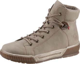 Rieker Schn&uuml;rboots RIEKER, Damen, Gr. 36, grau (beige), Lederimitat, Schuhe Schn&uuml;rboots, mit herausnehmbarer SoftFoam-Einlegesohle, Topseller