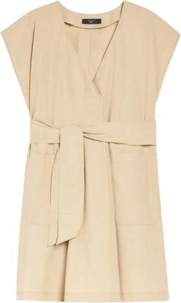 Max Mara Femme, Robes, Beige, Taille: 36 FR Robe Courte &agrave; Manches Courtes en Popeline de Coton