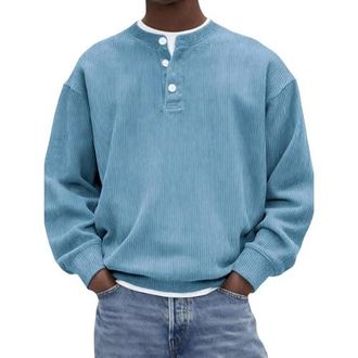 Generic Sweat-shirt uni léger pour homme - Couleur unie - Velours côtelé - Pull sans capuche - Pour entraînement intérieur et extérieur, bleu, XXL