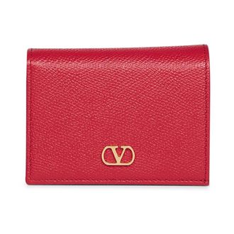Valentino Garavani Femme, Accessoires, Rouge, Taille: ONE Size VLogo Signature Portefeuille en Cuir de Veau Grain&eacute;