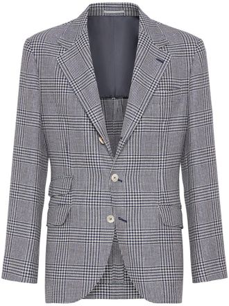 Brunello Cucinelli blazer &agrave; motif pied-de-poule - Bleu