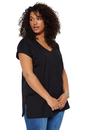 Trendyol Damen Women Neck Knit Plus Size Relaxed Fit Boyfriend V-Ausschnitt Strick T-Shirt, Schwarz, 3XL