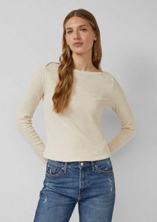 s.Oliver Langarmshirt T-Shirt Geripptes Langarmshirt mit U-Boot-Ausschnitt