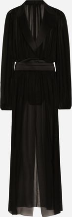 Dolce & Gabbana Langes Kleid Im Smokingstil Aus Seidenchiffon - Frau Kleider Schwarz Seide 38