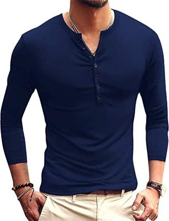TOMWELL Henley T-Shirt à Manches Longues Bouton Slim Fit Chemises Henley pour Homme T-Shirts Basiques Décontractée T-Shirt Automne et Hiver Henley Sport Chemi