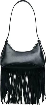 Patrizia Pepe Womens Fringe Leather Shoulder Bag Black Calf