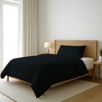 Pizuna 600 Fadenzahl aus Baumwolle Bettw&auml;sche Schwarz, 100% Langstaple Baumwolle Bettbezug und Kissenbezug, 100% Baumwolle Mako Satin 2-Teilig Bettw&auml;scheset 