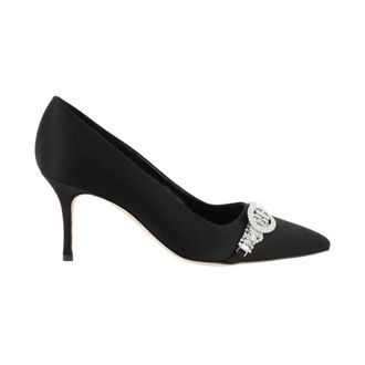 Manolo Blahnik Riemchenpumps mit Strassschnalle und Kitten Heel - - Shoes - Damen - Schwarzk - 40 EU