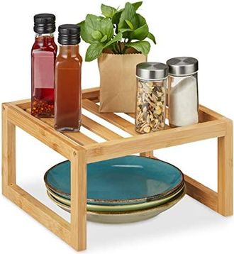 Relaxdays Schrankeinsatz, Bambus, HxBxT: 14 x 24,5 x 24,5 cm, Regaleinsatz für Arbeitsplatte & Küchenschrank, Natur