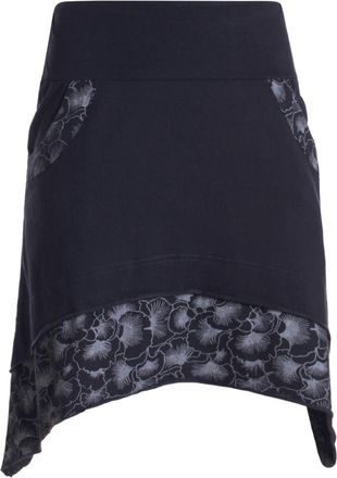 vishes Alternative Bekleidung - Damen mini Rock Baumwolle Blumen-Muster extra breiter Bund mit Kordel-Zug und Taschen schwarz 38