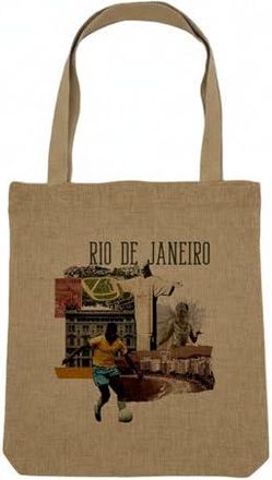 Fabulous Sac Shopping Tote Bag Aspect Lin - Rio de Janeiro Vintage Collage Br&eacute;sil Voyage Foot Carnaval - Sac de Courses Toile Epaisse 360g Beige Naturel Cabas 