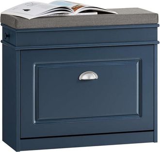 SoBuy Schuhkipper Schuhschrank mit Klappe Schuhbank mit Sitzkissen Schuhkommode Sitzbank Blau bht ca. 60x52x24cm FSR82-K-B - Sobuy