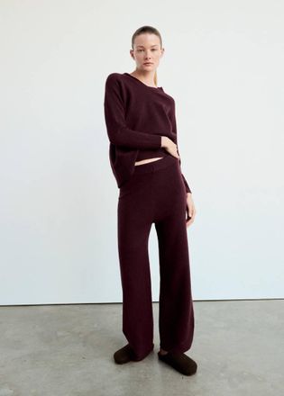 Mango Pull de pyjama en maille &agrave; col V bordeaux - Femme - XS - MANGO