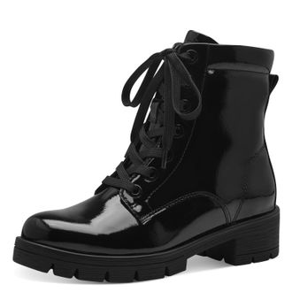 Jana Damen Stiefeletten zum Schn&uuml;ren mit Rei&szlig;verschluss Vegan, Schwarz (Schwarz Lack), 39 EU