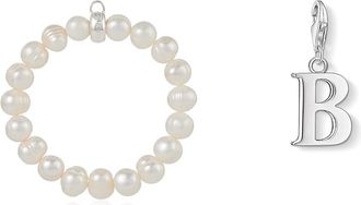 Thomas Sabo Damen Armband Süßwasser Zuchtperle Charm Club 925 Sterling Silber X0041-082-14 & Damen Charm-Anhänger B Buchstabe Charm Club 925 Sterling Silber 0176-
