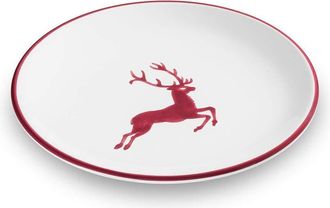 Gmundner Keramik Dessertteller, Durchmesser: 20 cm, Bordeauxroter Hirsch, handgemachte Keramik aus Österreich