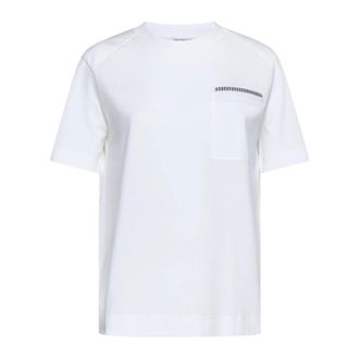 Brunello Cucinelli Baumwoll-T-Shirt mit Monile-Verzierung - - Tops - Damen - Wei&szlig; - L