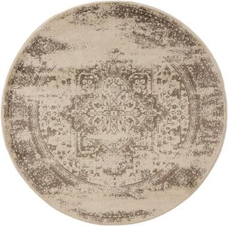 benuta Basic Teppich Suki - Creme/Braun 160 cm Rund - Kunstfaser - Rund & im Style: Vintage, Orient Style - Pflegeleicht für Wohnzimmer Schlafzimmer - Benuta